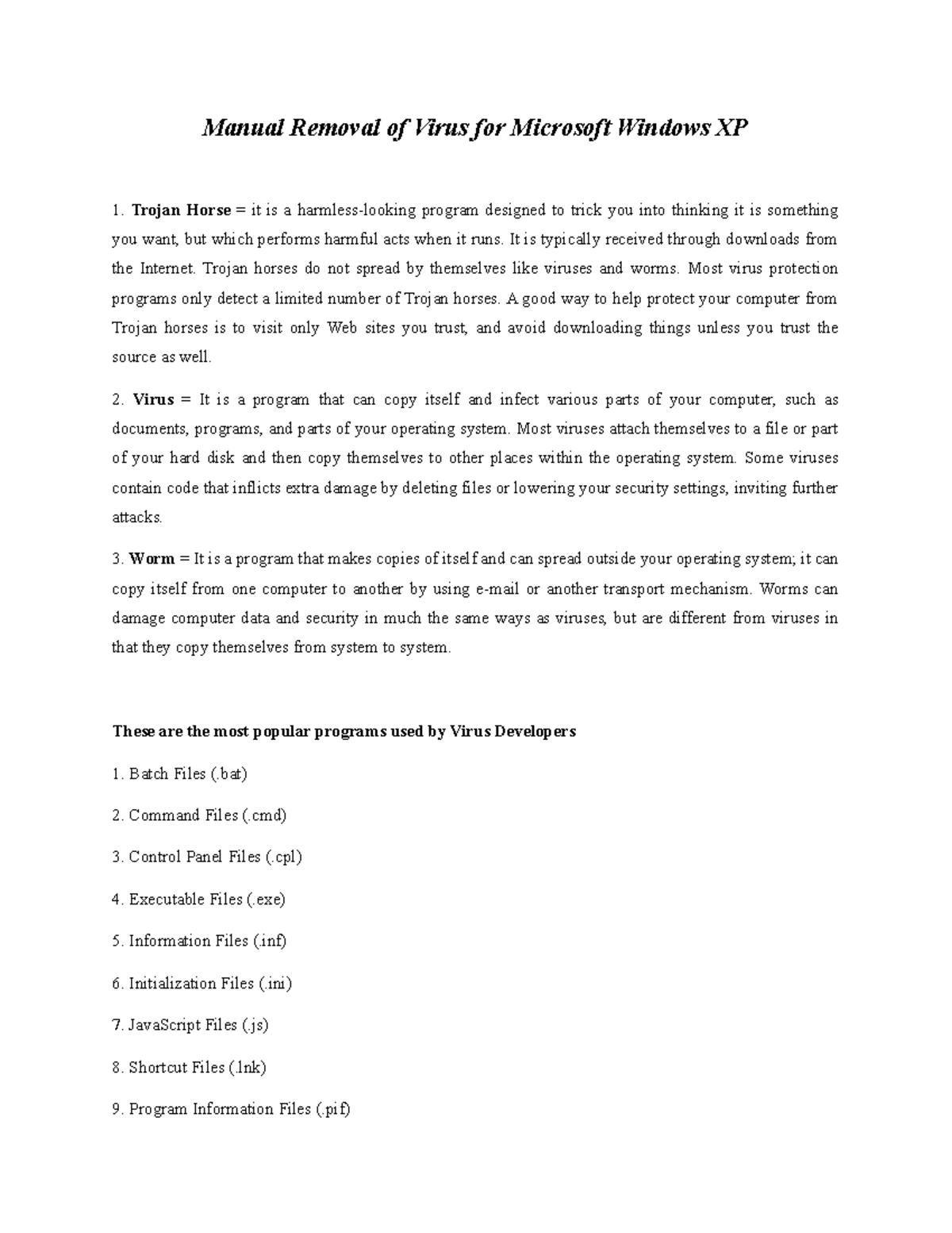Manual Removal Of Virus For Microsoft Windows XP BS In Computer manual-removal-of-virus-for-microsoft-windows-xp-bs-in-computer