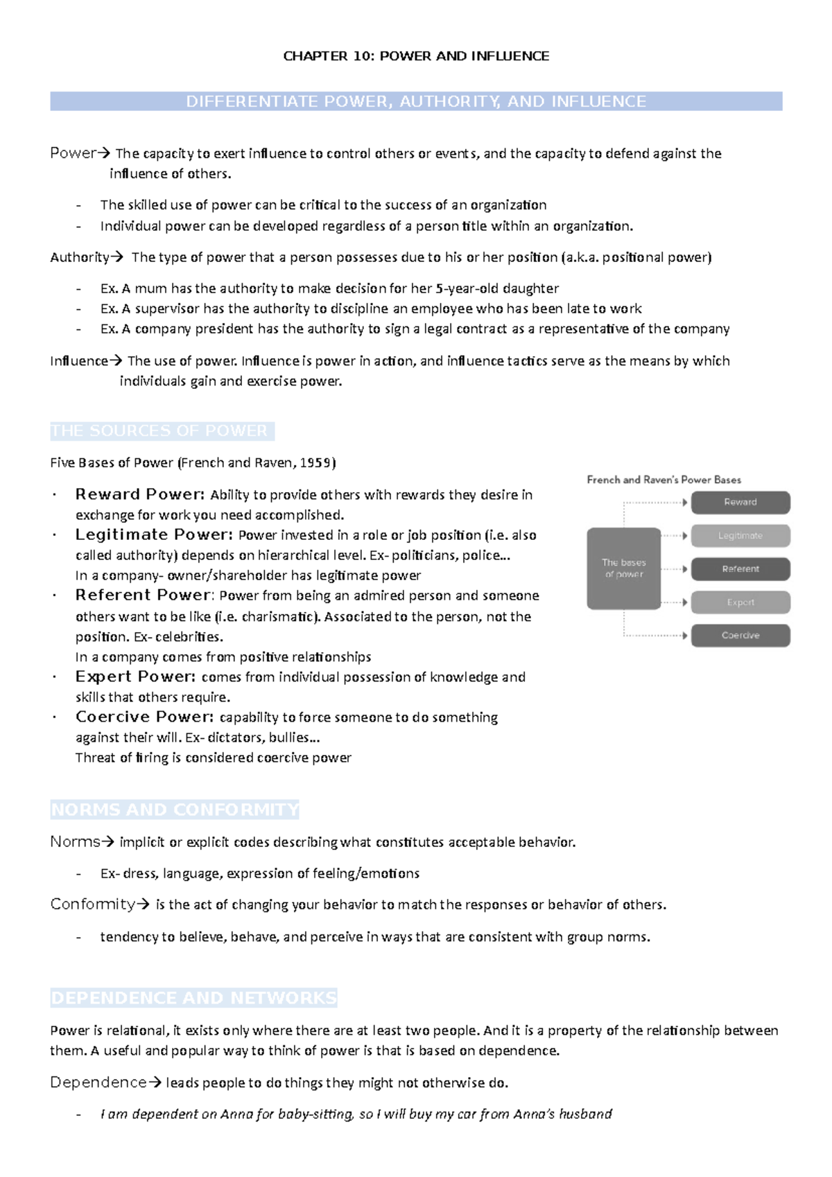 Chapter 10 - Lecture notes 10 - CHAPTER 10: POWER AND INFLUENCE ...