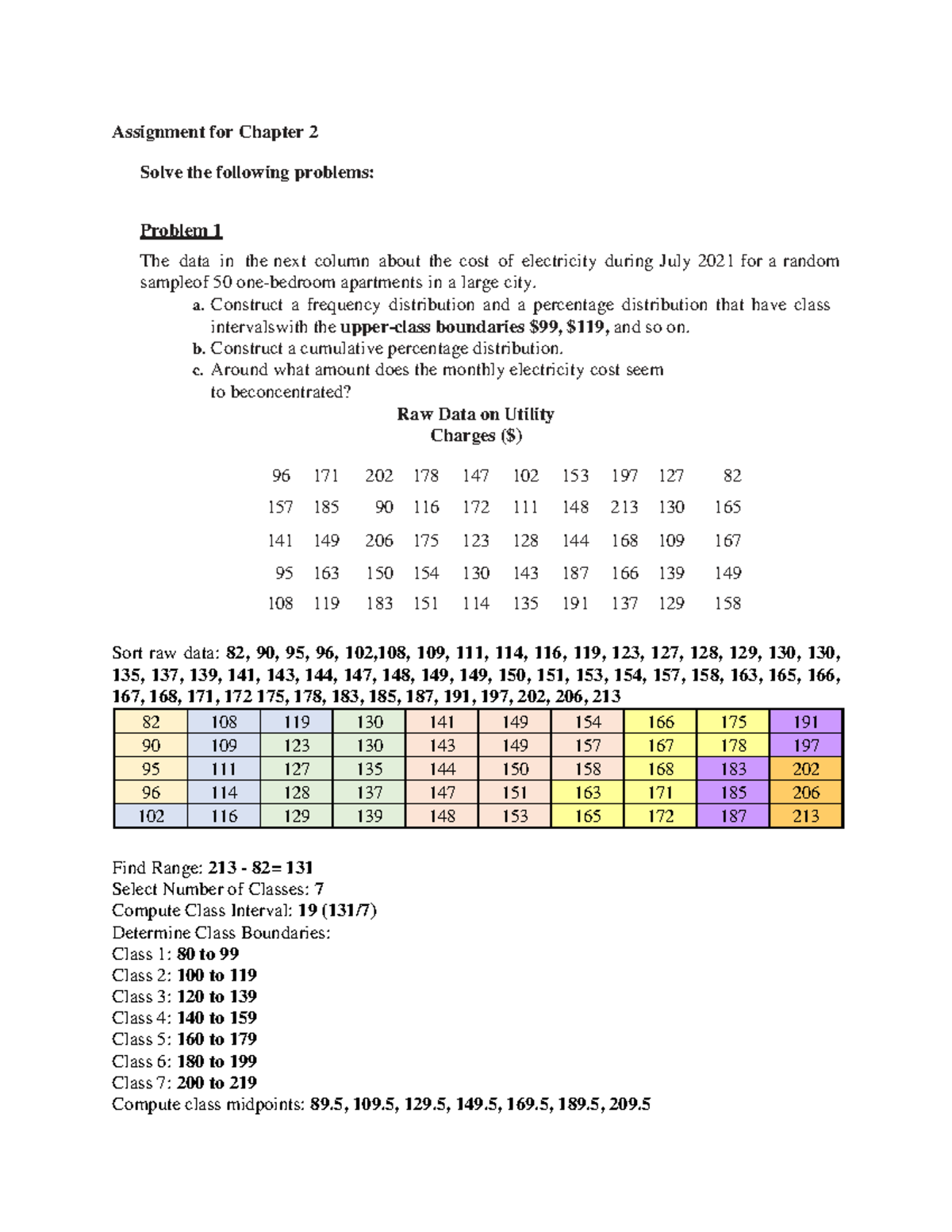 Chapter 2 Assignment - Statistics Problem - Assignment for Chapter 2 ...