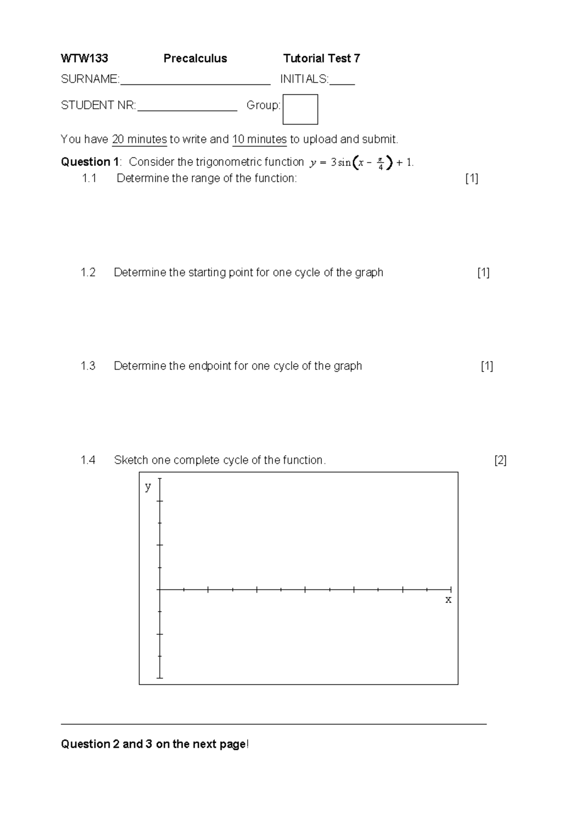 TT7 - TT7 - WTW133 Precalculus Tutorial Test 7 SURNAME ...