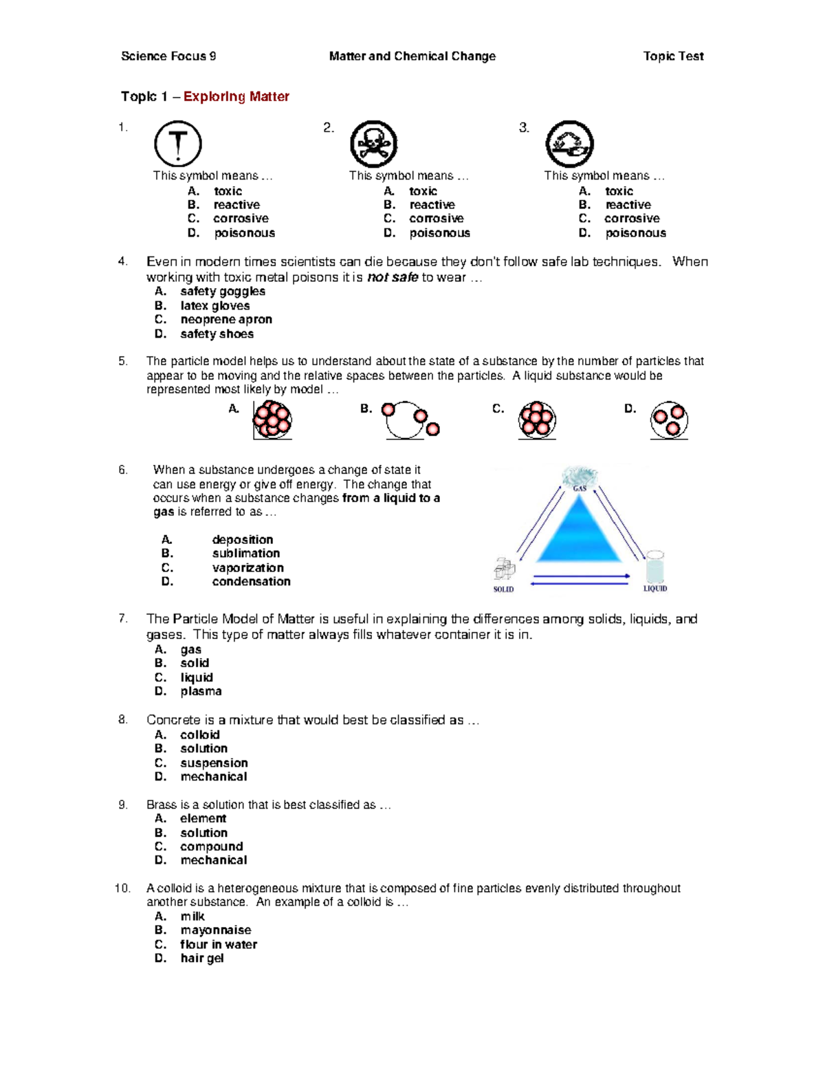 Matter And Chemical Change Practice Test - Studocu