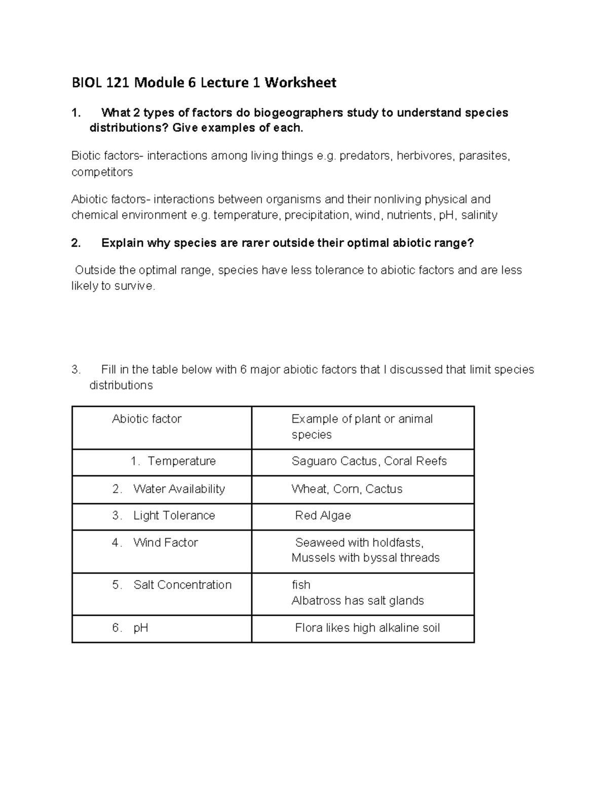 BIOL 121 Module 6 Lecture 1 - BIOL 121 Module 6 Lecture 1 Worksheet 1 ...