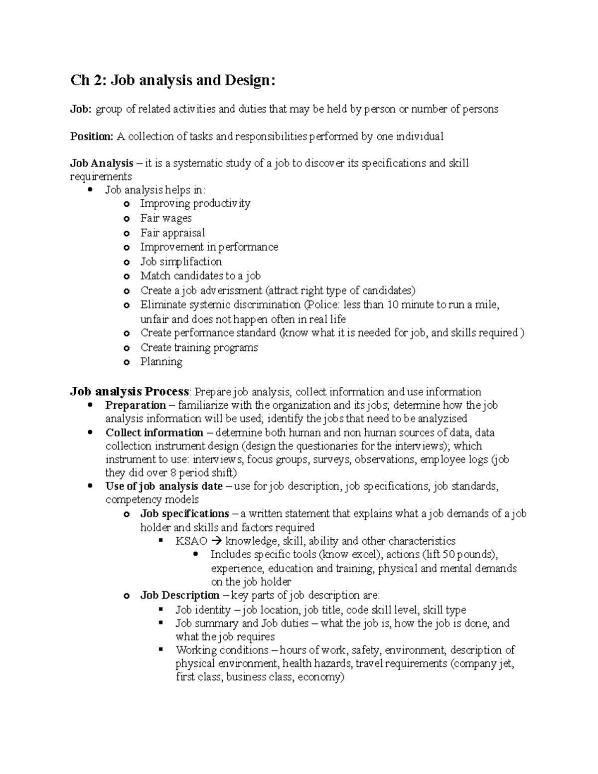Chapter 2 Job Design and Analysis - HRIR 2440 - U of M - Studocu