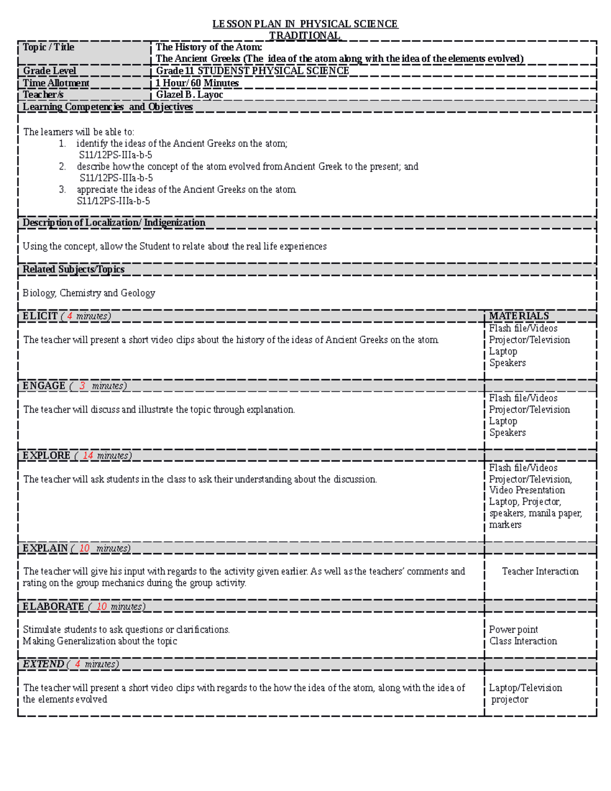 Bigbang lesson plan traditional - LESSON PLAN IN PHYSICAL SCIENCE ...
