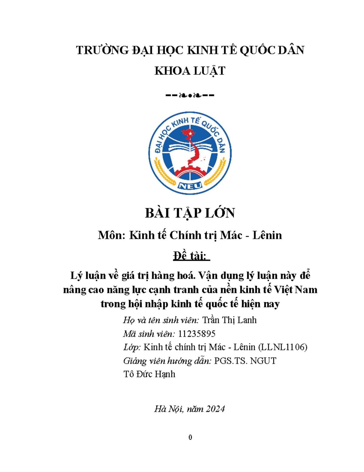 Ktct Bài Luận Ktct TrƯỜng ĐẠi HỌc Kinh TẾ QuỐc DÂn Khoa LuẬt
