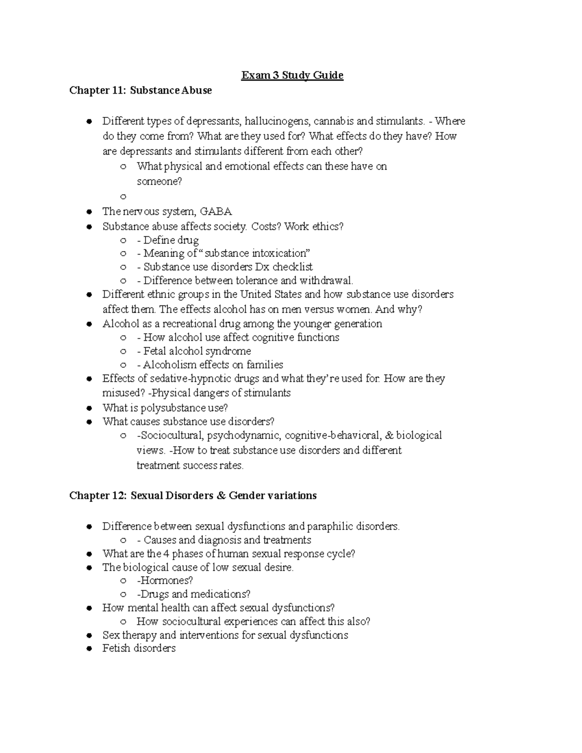 PSYC341 Exam 3 Study Guide - Exam 3 Study Guide Chapter 11: Substance ...