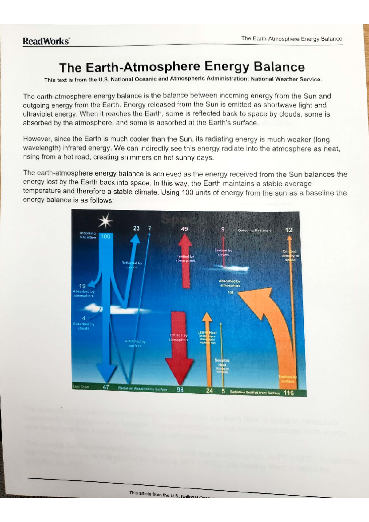 Earth's Energy Budget readworks - ReadWorks The Energy Balance The ...