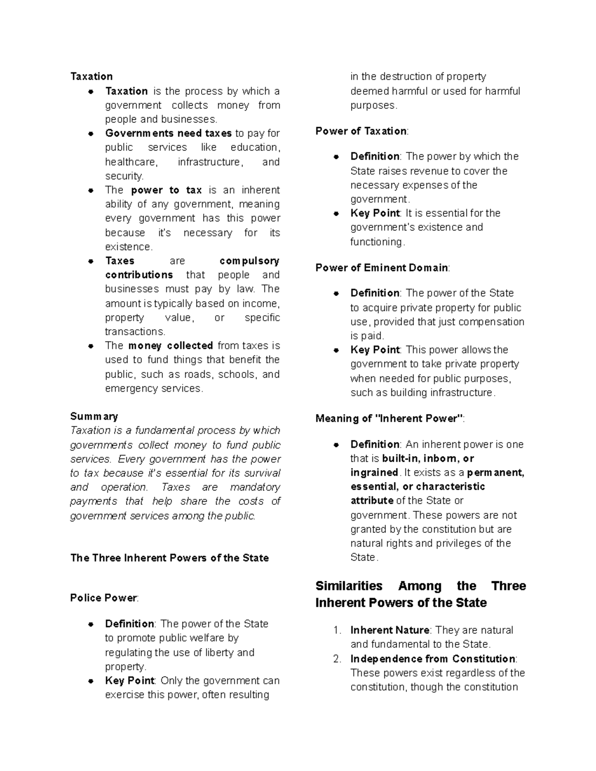 Income Tax Notes - Taxation Taxation is the process by which a ...