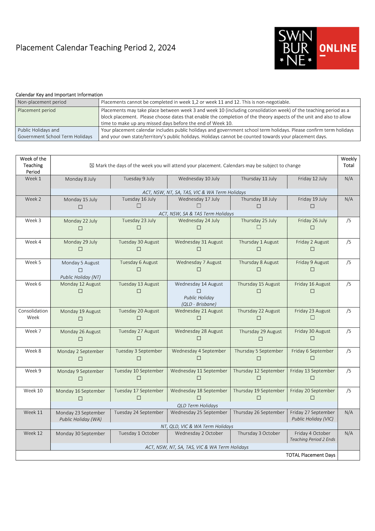 2024 TP2 Placement Calendar - Placement Calendar Teaching Period 2 ...