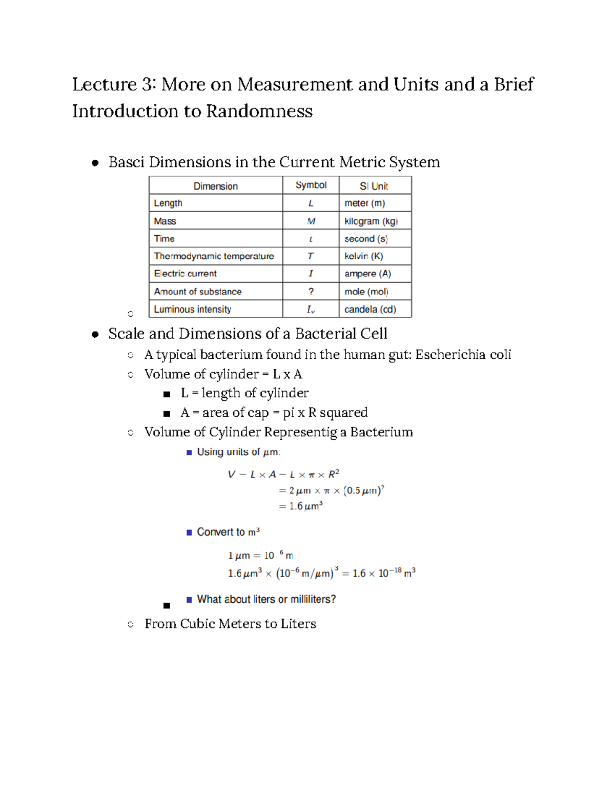 Biology 3550 Notes Lecture 3 8 26 Lecture 3 More On Measurement And Units And A Brief 