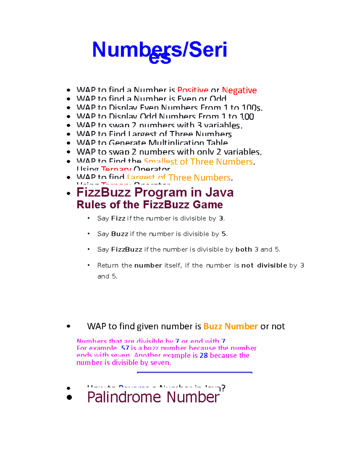 Numbers - Series - java program - Numbers/Seri es • WAP to find a Number is Positive or Negative ...