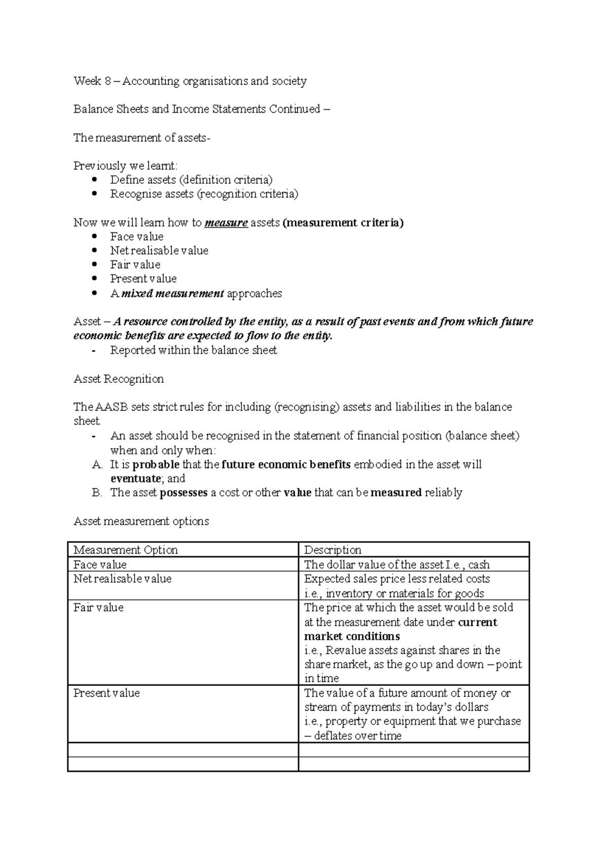 Balance Sheet and Income statements - Week 8 – Accounting organisations ...