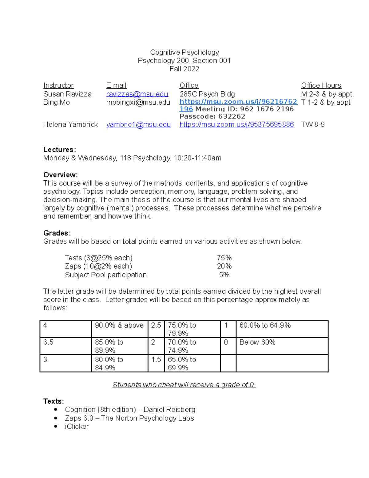Cog-Syllabus 2022 001 - Copy - Cognitive Psychology Psychology 200 ...
