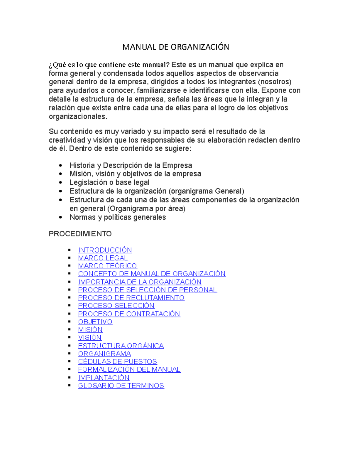 Manual DE Organización - MANUAL DE ORGANIZACIÓN ¿Qué es lo que contiene ...