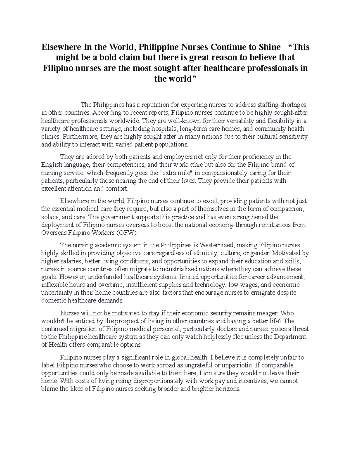 Elsewhere In the World, Philippine Nurses Continue to Shine - According ...