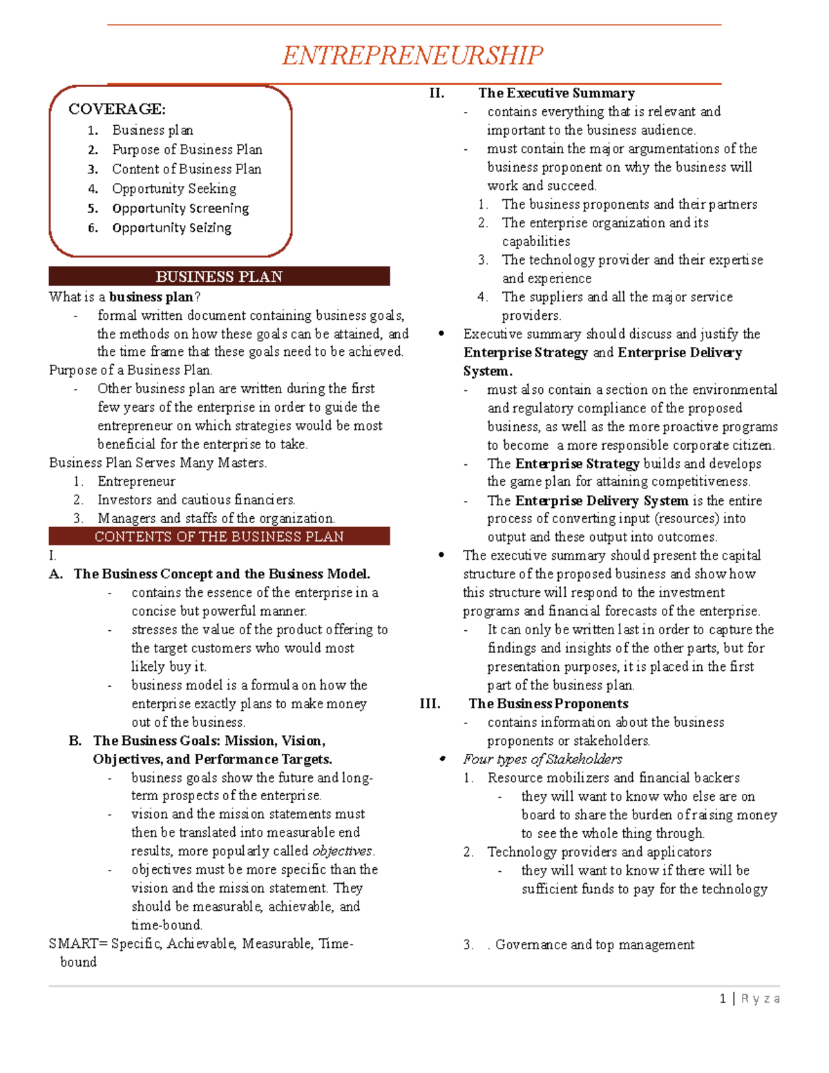 Entrep-reviewer - gagrgsah - BUSINESS PLAN What is a business plan ...