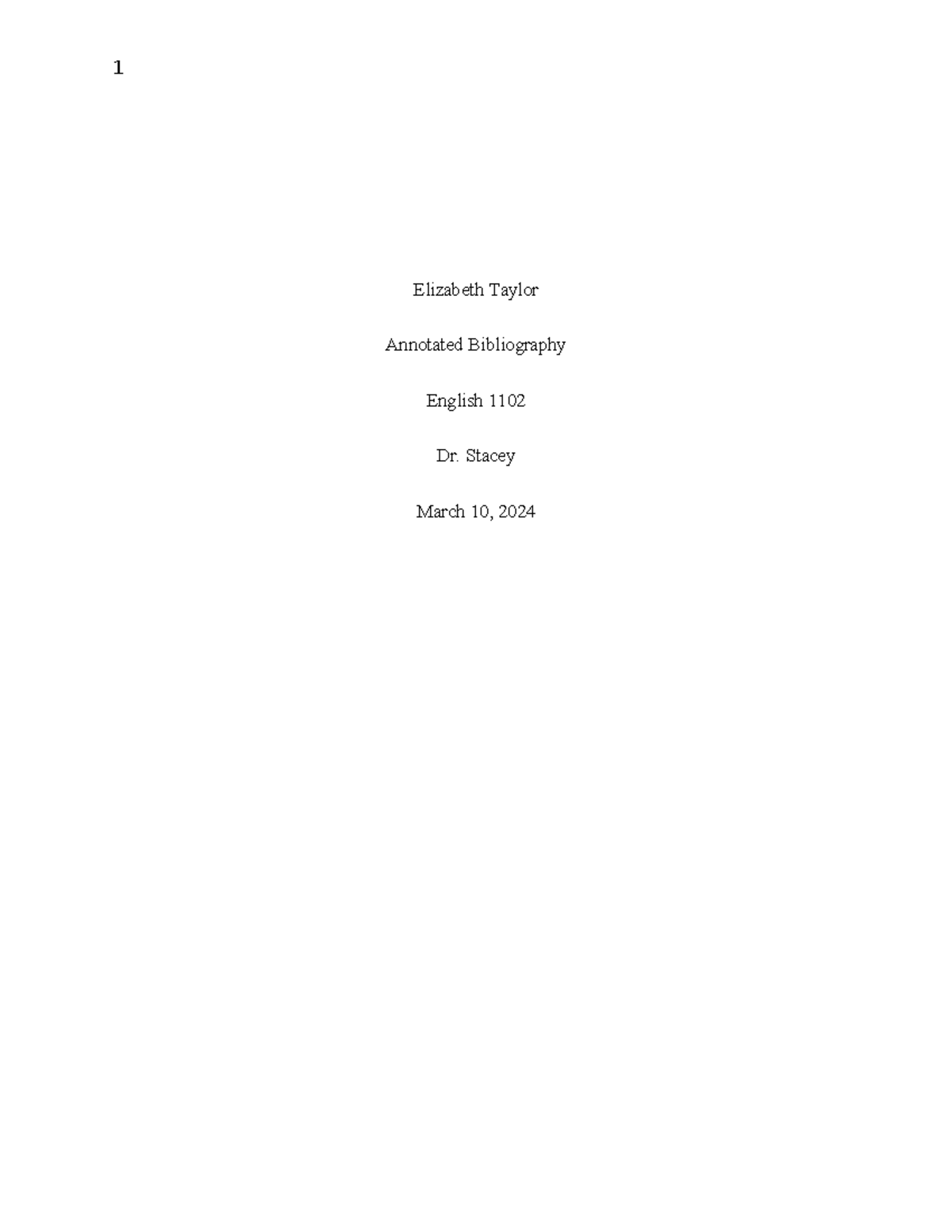 Annotated Bibliography - Elizabeth Taylor Annotated Bibliography ...