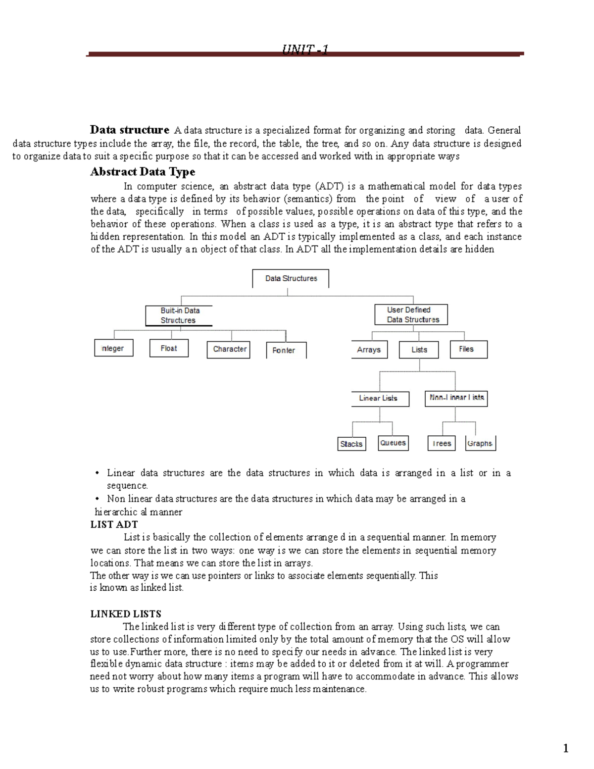 Data Structures Notes Data Structure A Data Structure Is A Specialized Format For Organizing 1023