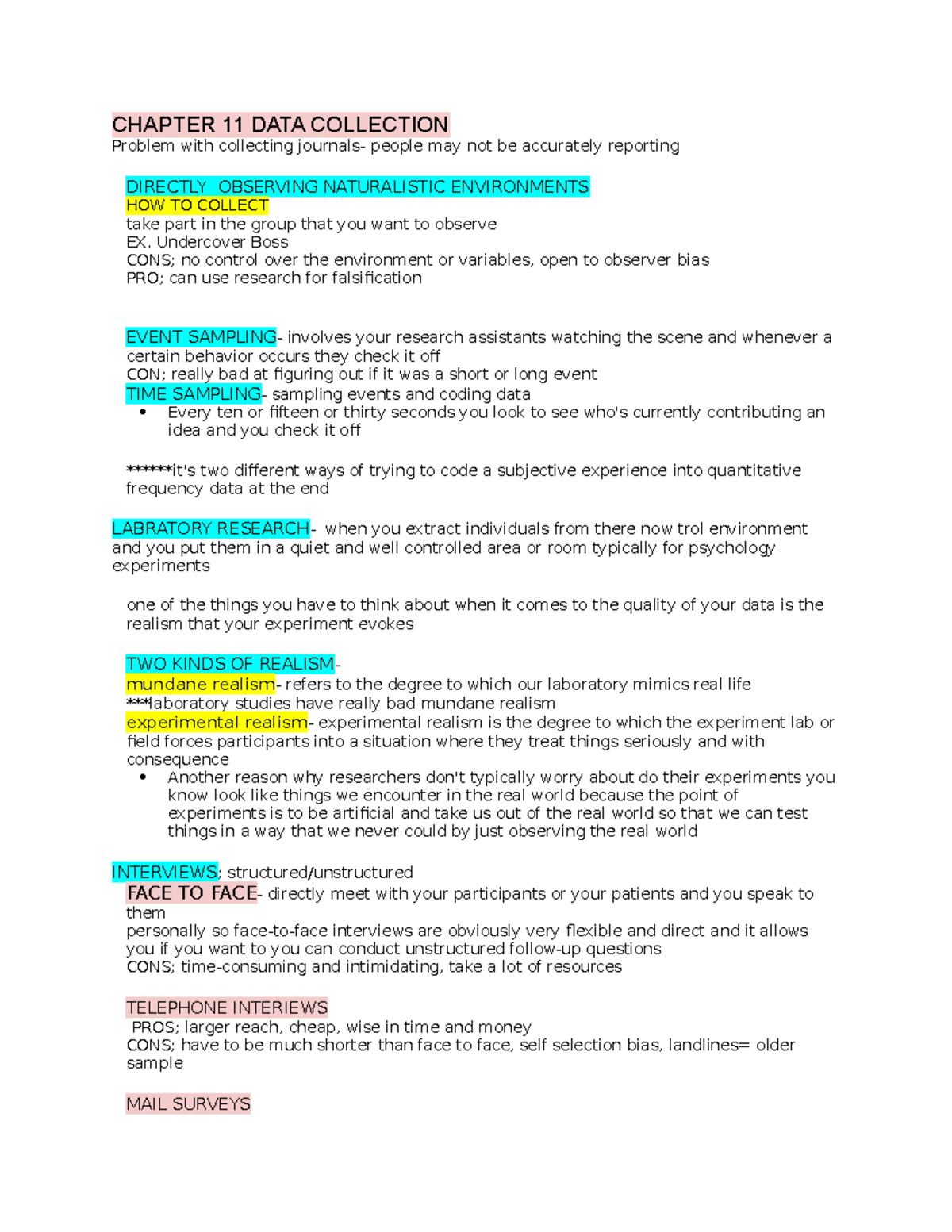Psyc 251 Chap 11 and 12 - lectures - CHAPTER 11 DATA COLLECTION Problem with collecting journals ...