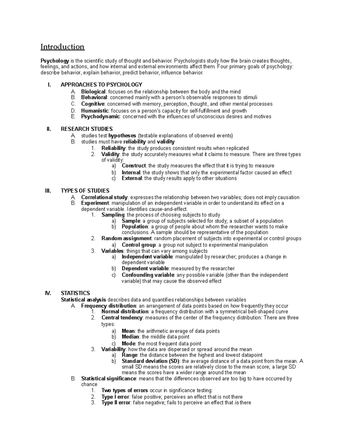 Copy of ap psych short - crammming - Introduction Psychology is the ...