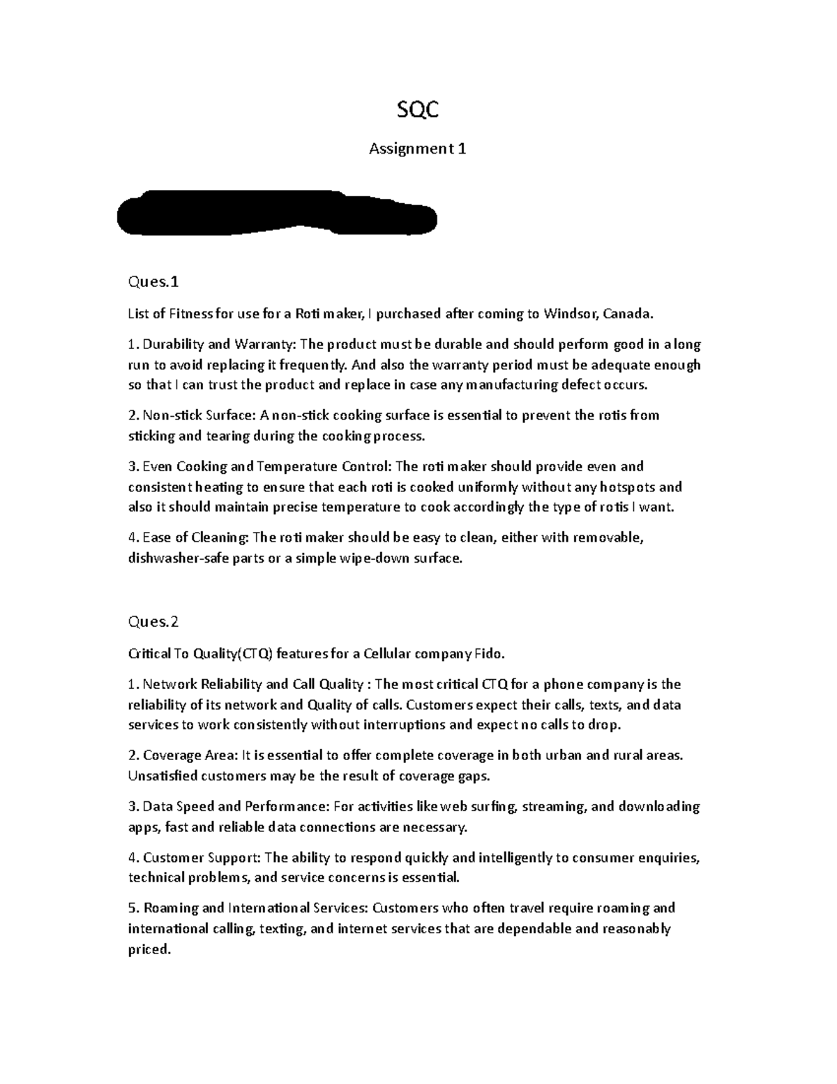 SQC - QUESTIONS FOR PRACTICE - SQC Assignment 1 SubmiƩed By: Rohan ...