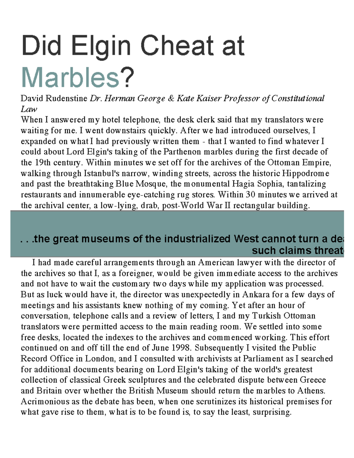 Did Elgin Cheat at Marbles - Did Elgin Cheat at Marbles? David ...