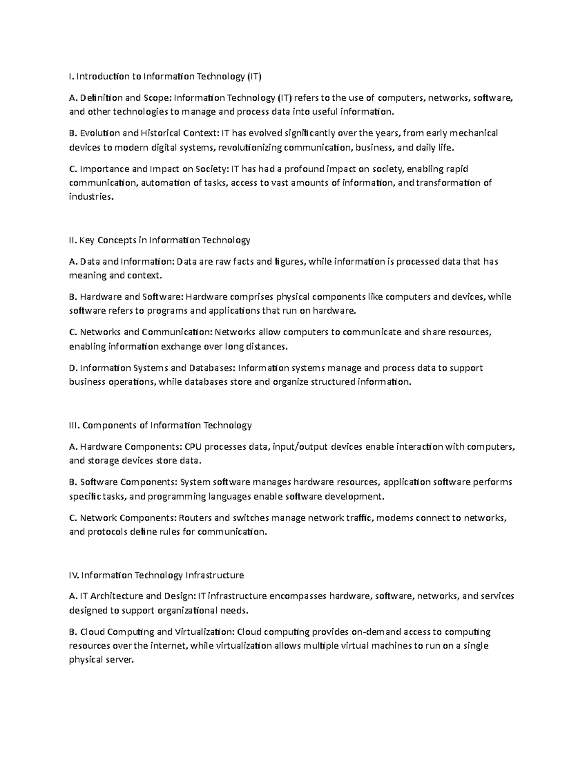 Understanding Information Technology (IT) - I. Introduction to ...