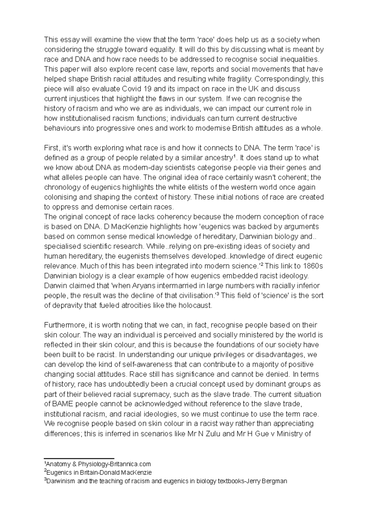 RAL Essay Final - This essay will examine the view that the term 'race ...