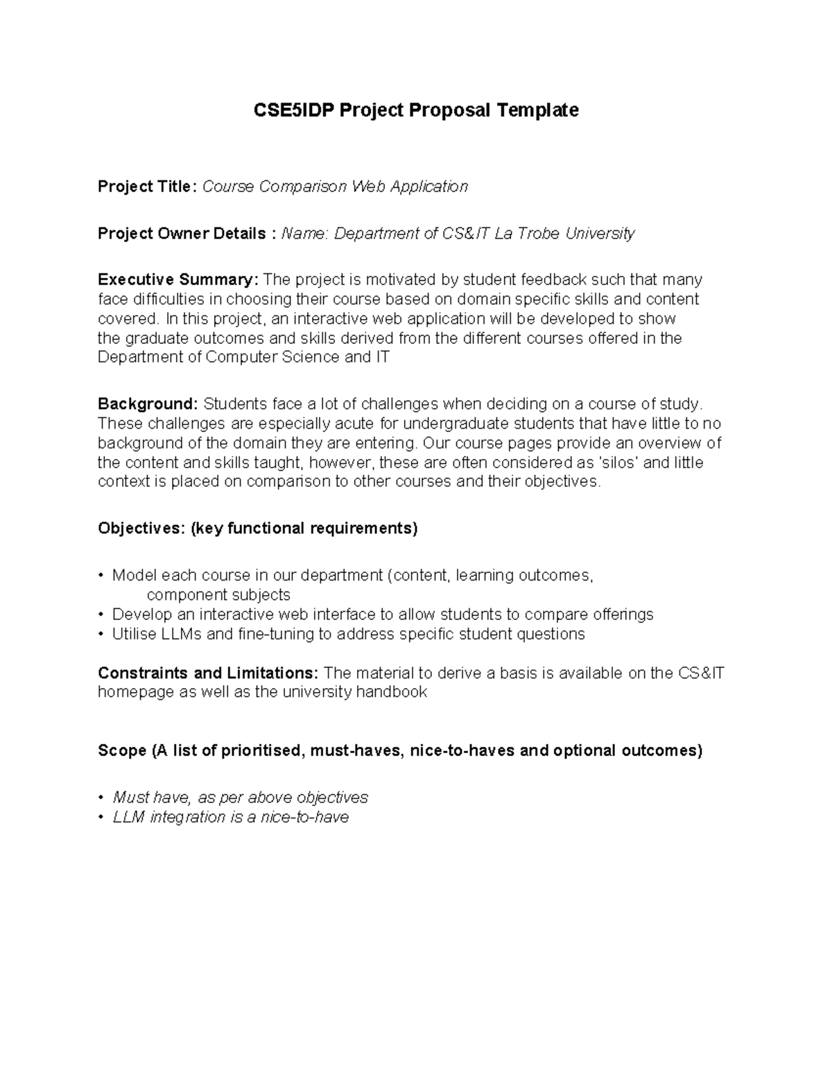 Project Outline Proposal Course Comparison Web App - CSE5IDP Project ...
