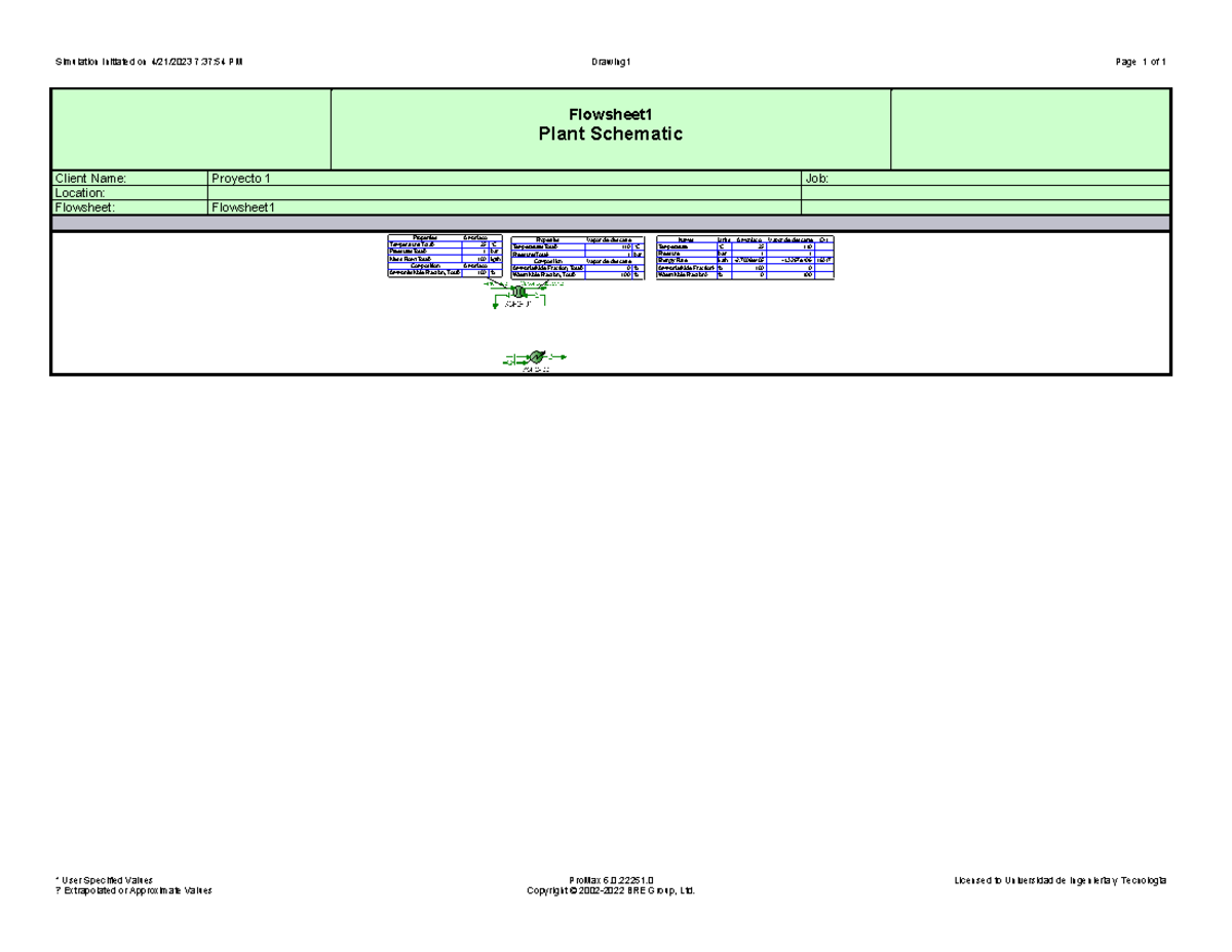 Proyecto 1APQ - ..................................... - * User Specified Values ProMax 6.0 ...