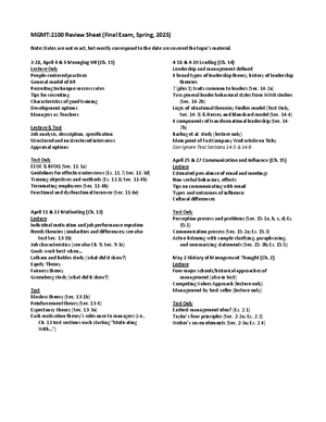 Introduction to Management Final Study Guide Part 1 - Final Exam Study ...