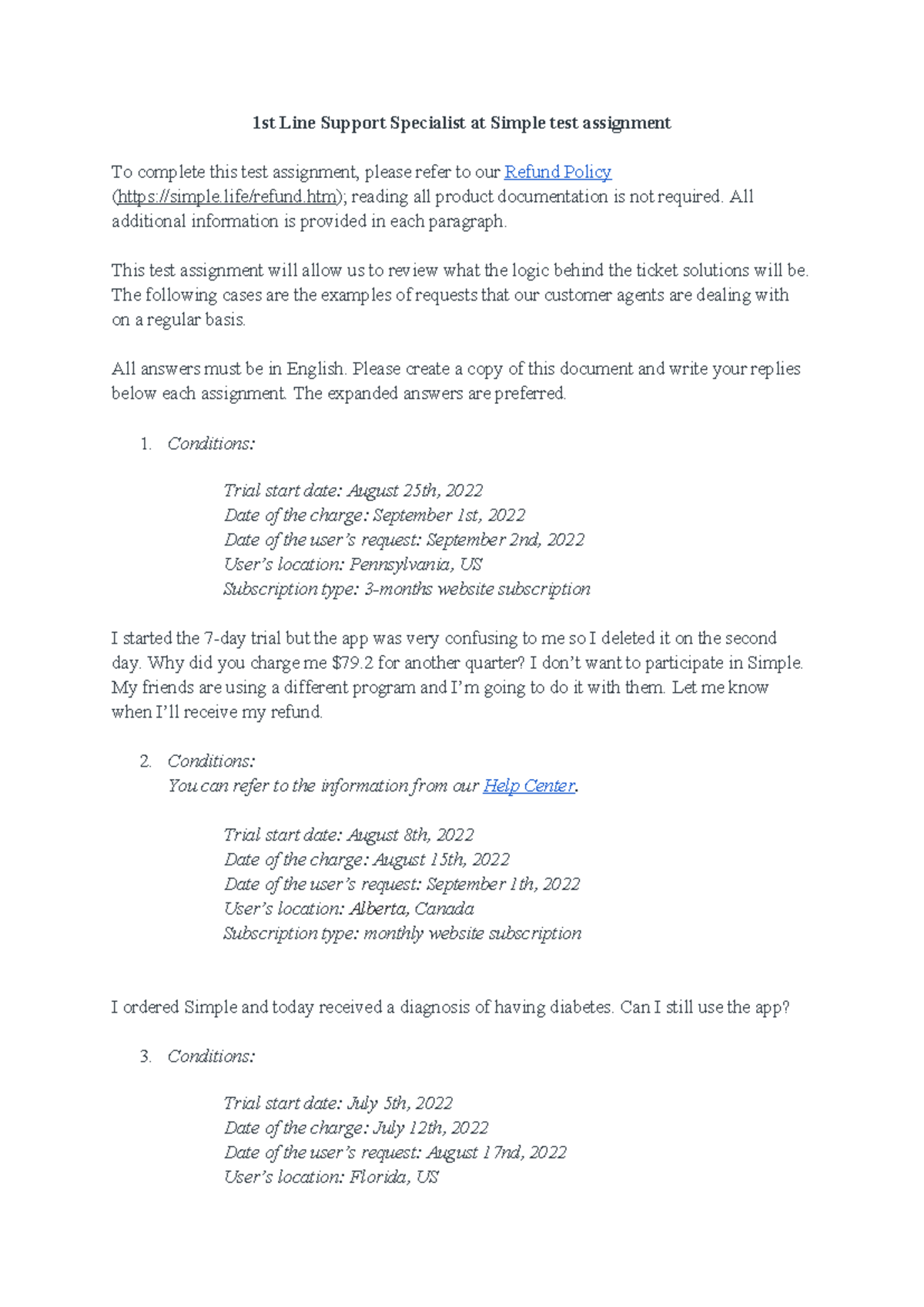 1st Line CS Test Assignment - 1st Line Support Specialist at Simple ...