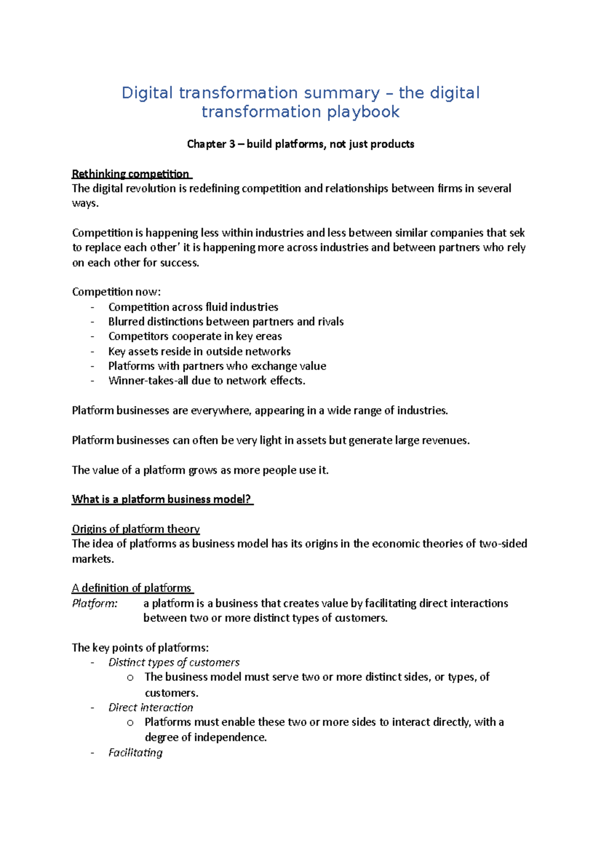 Summary DTIB - chapter 3 - 6 - Digital transformation summary – the ...
