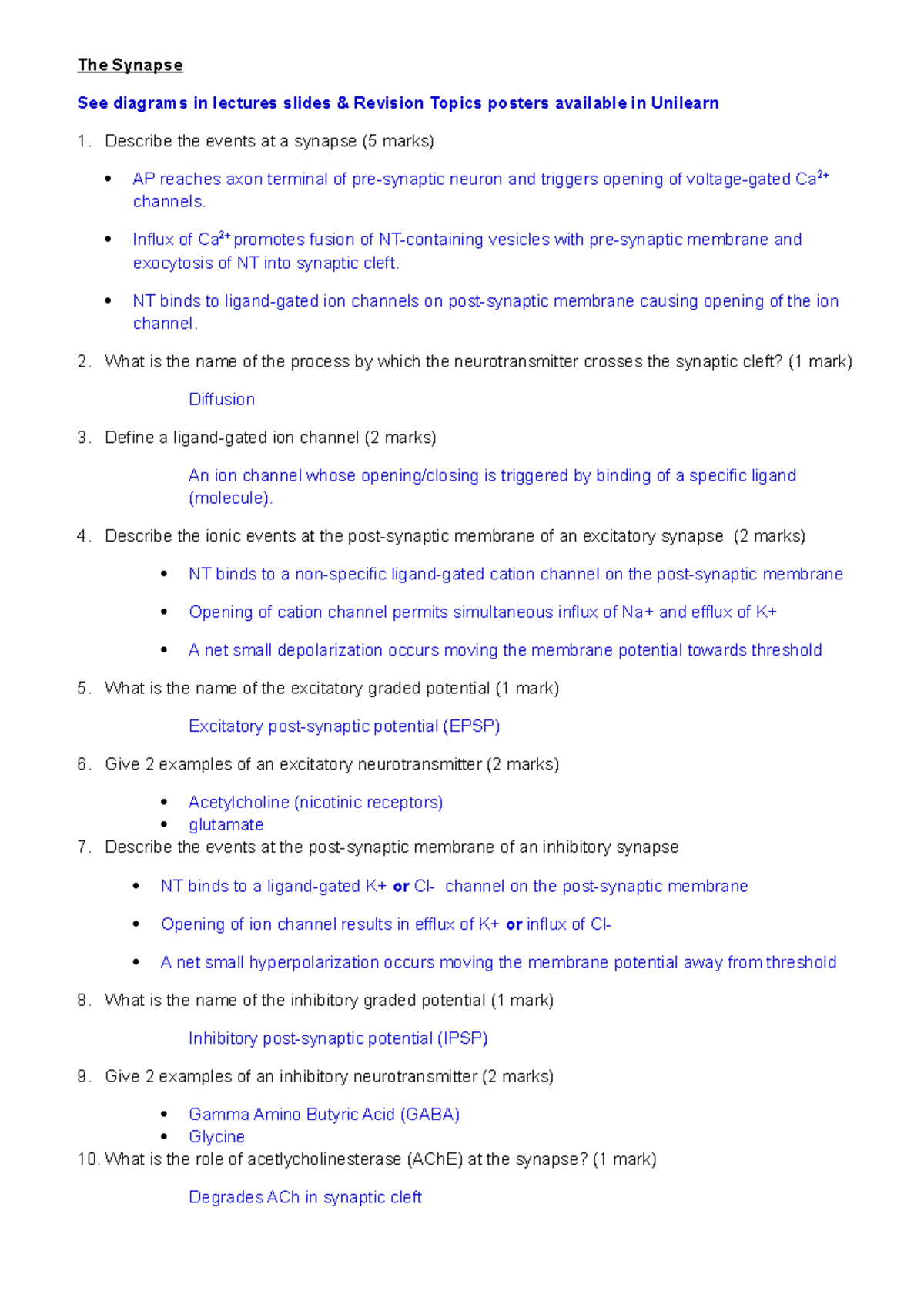 The Synapse - complete - notes and rev - The Synapse See diagrams in ...