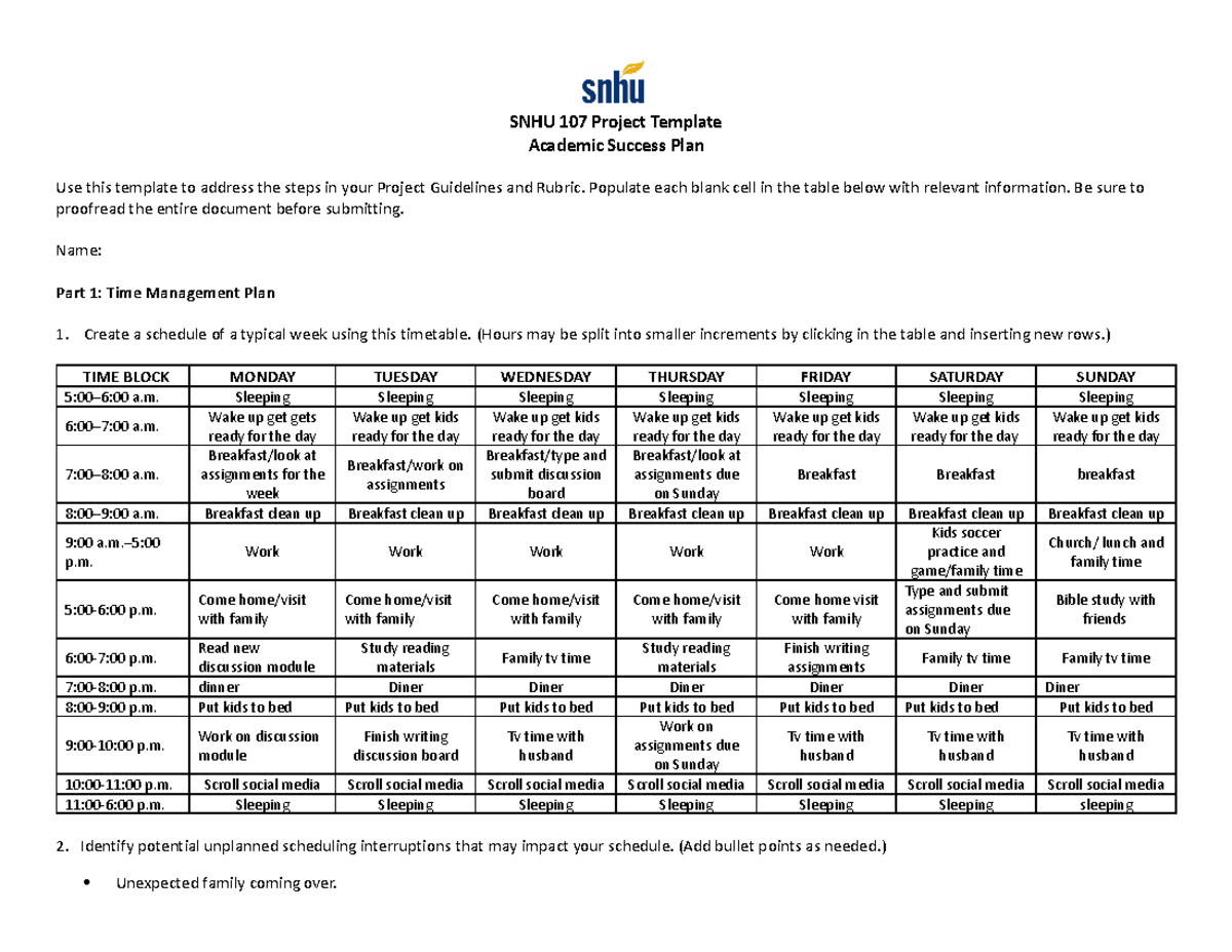 SNHU 107 Project Template - SNHU 107 Project Template Academic Success ...