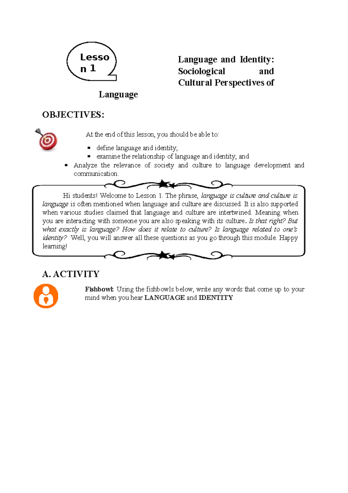 Module 1- Lesson 1-Language and Identity-Sociological and Cultural ...