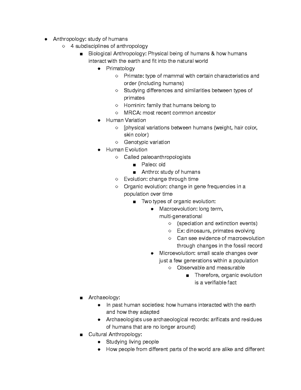 Week 1 Lecture Anthro 100 - Anthropology: study of humans 4 ...