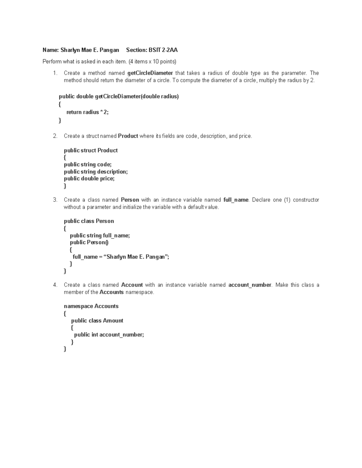 09QUIZ1 - Name: Sharlyn Mae E. Pangan Section: BSIT 2-2AA Perform what ...