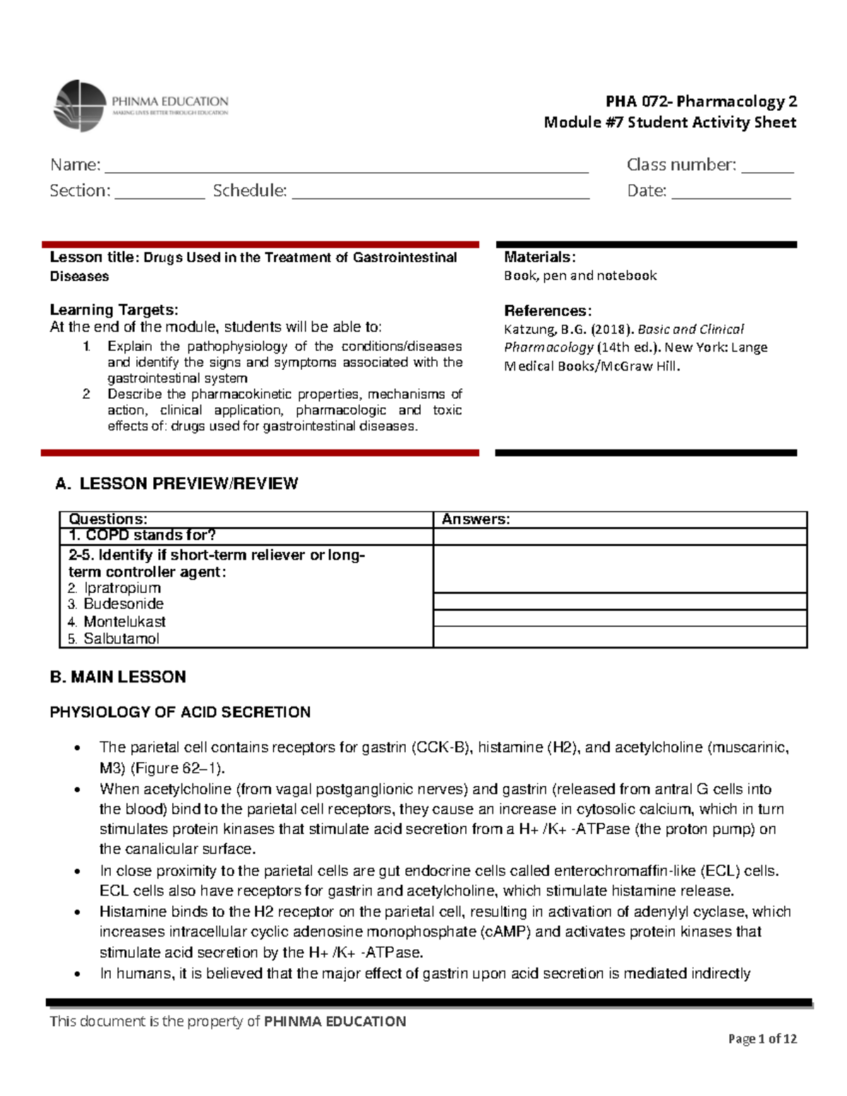 SAS#7 - PHARMACOLOGY - Module #7 Student Activity Sheet Name: - Studocu