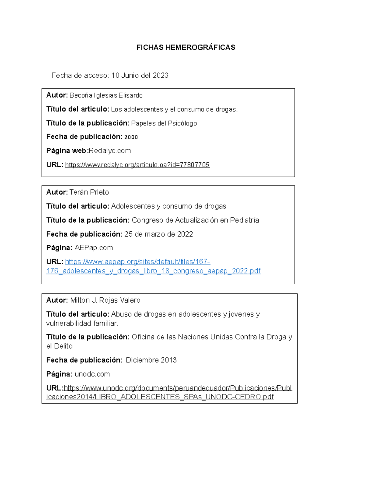 Fichas Hemerográficas - FICHAS HEMEROGRÁFICAS Fecha de acceso: 10 Junio ...