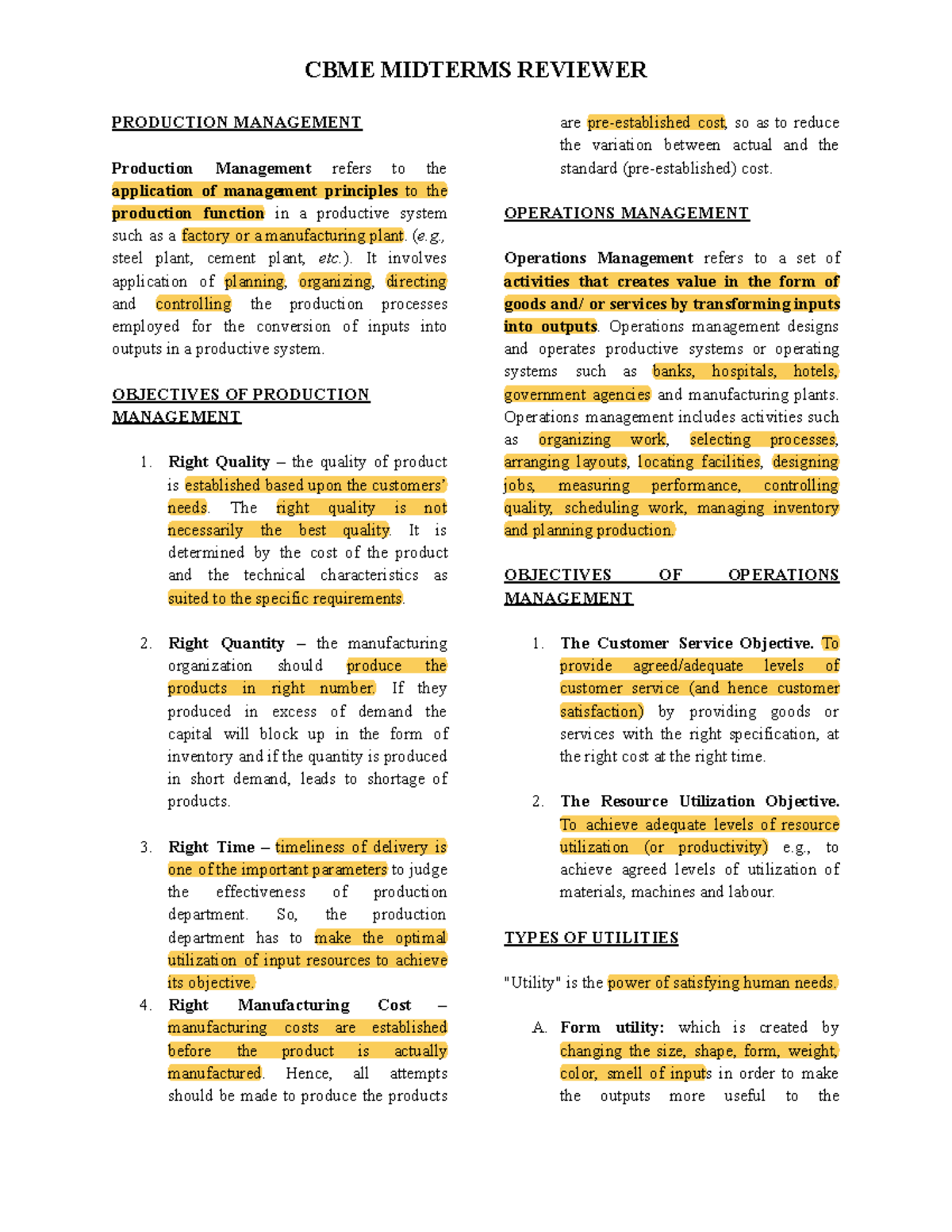 CBME Midterms Reviewer - PRODUCTION MANAGEMENT Production Management ...