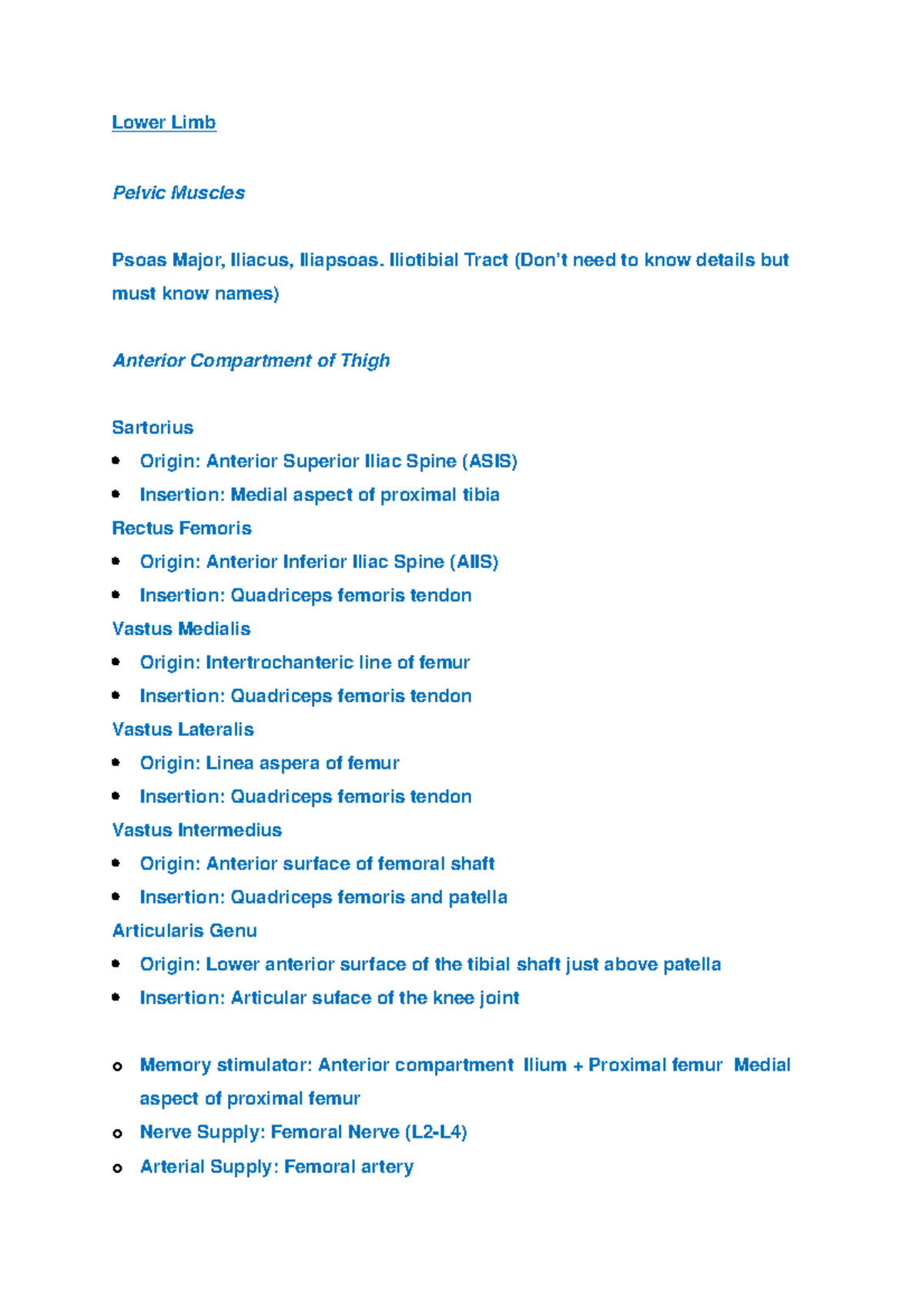 Lower + Upper Limb Notes - Lower Limb Pelvic Muscles Psoas Major ...
