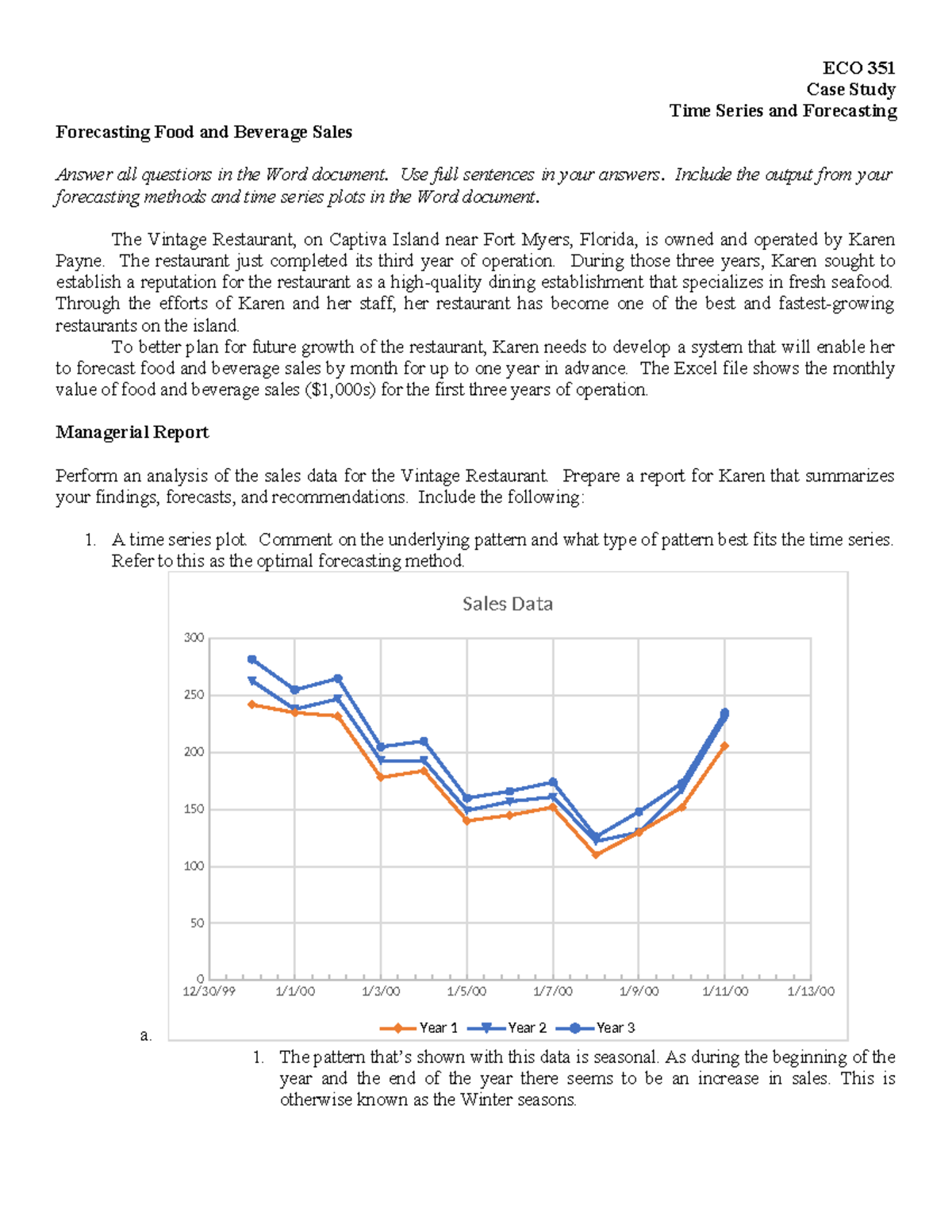 Case Study - Sales Forecast - ECO 351 Case Study Time Series and ...