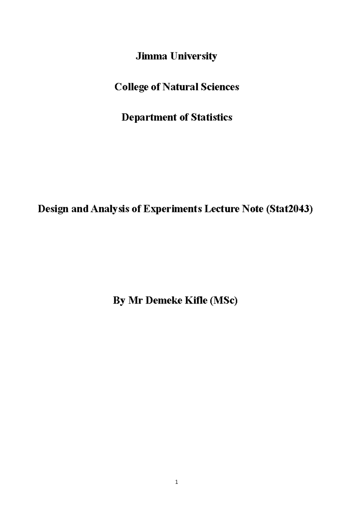 Lectue Note Ch 1 4 Basic Statisticical Methods Jimma University College Of Natural Sciences