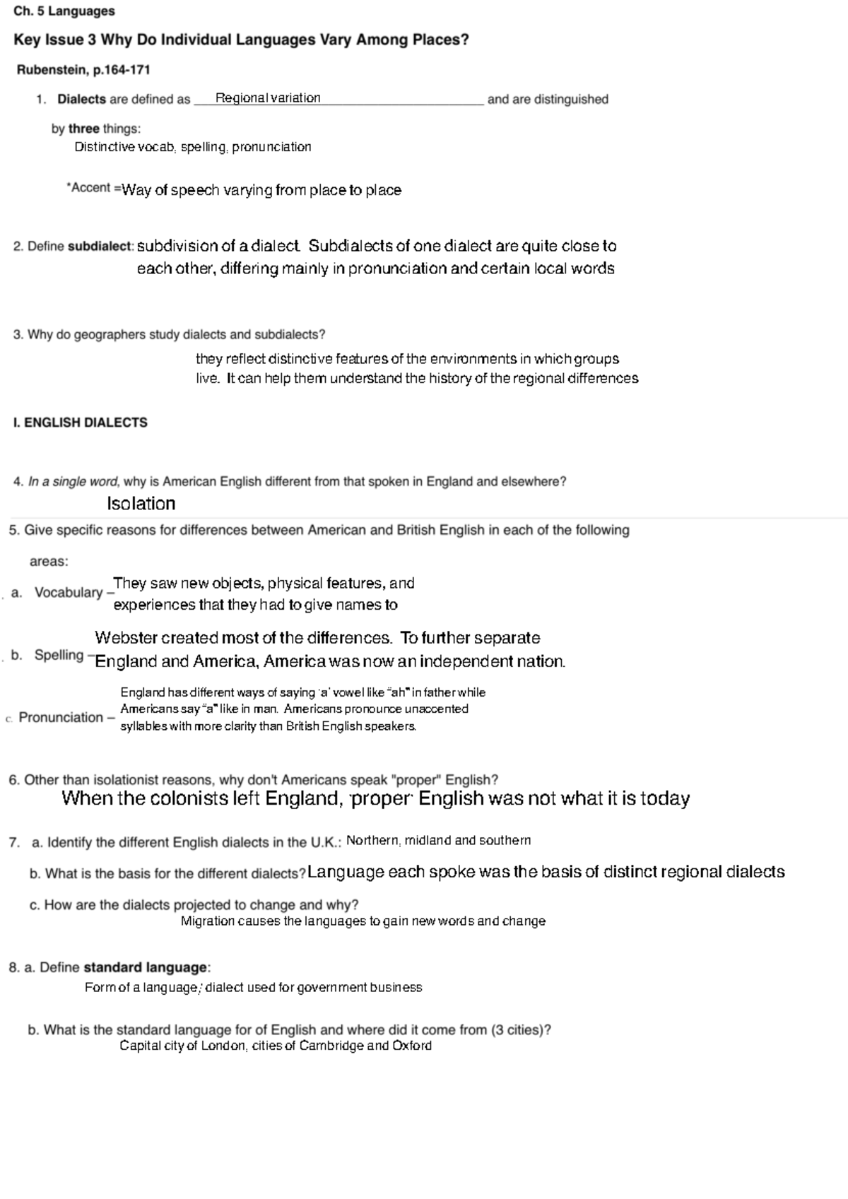 Ch 5 - Chapter review - Regional variation Distinctive vocab, spelling ...