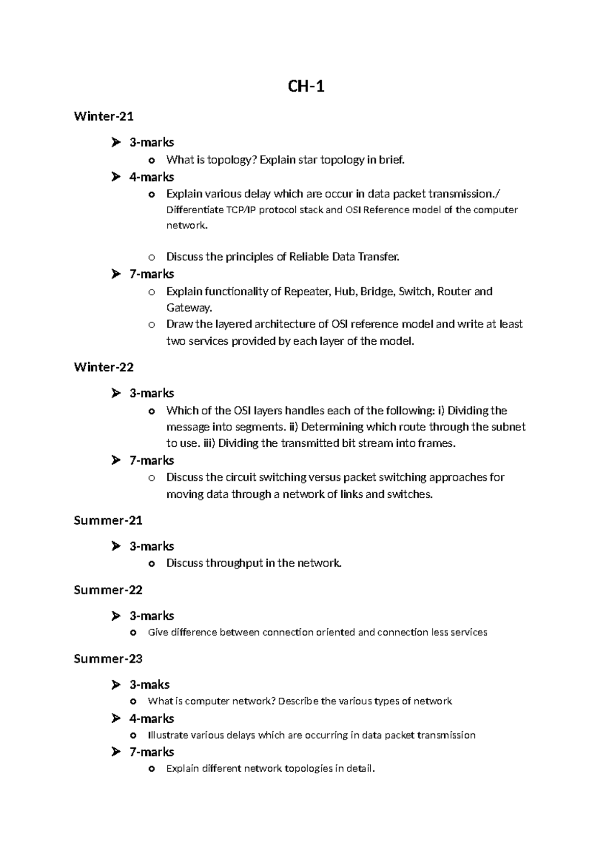 CN GTU imp ques - CH- Winter- 3-marks o What is topology? Explain star ...