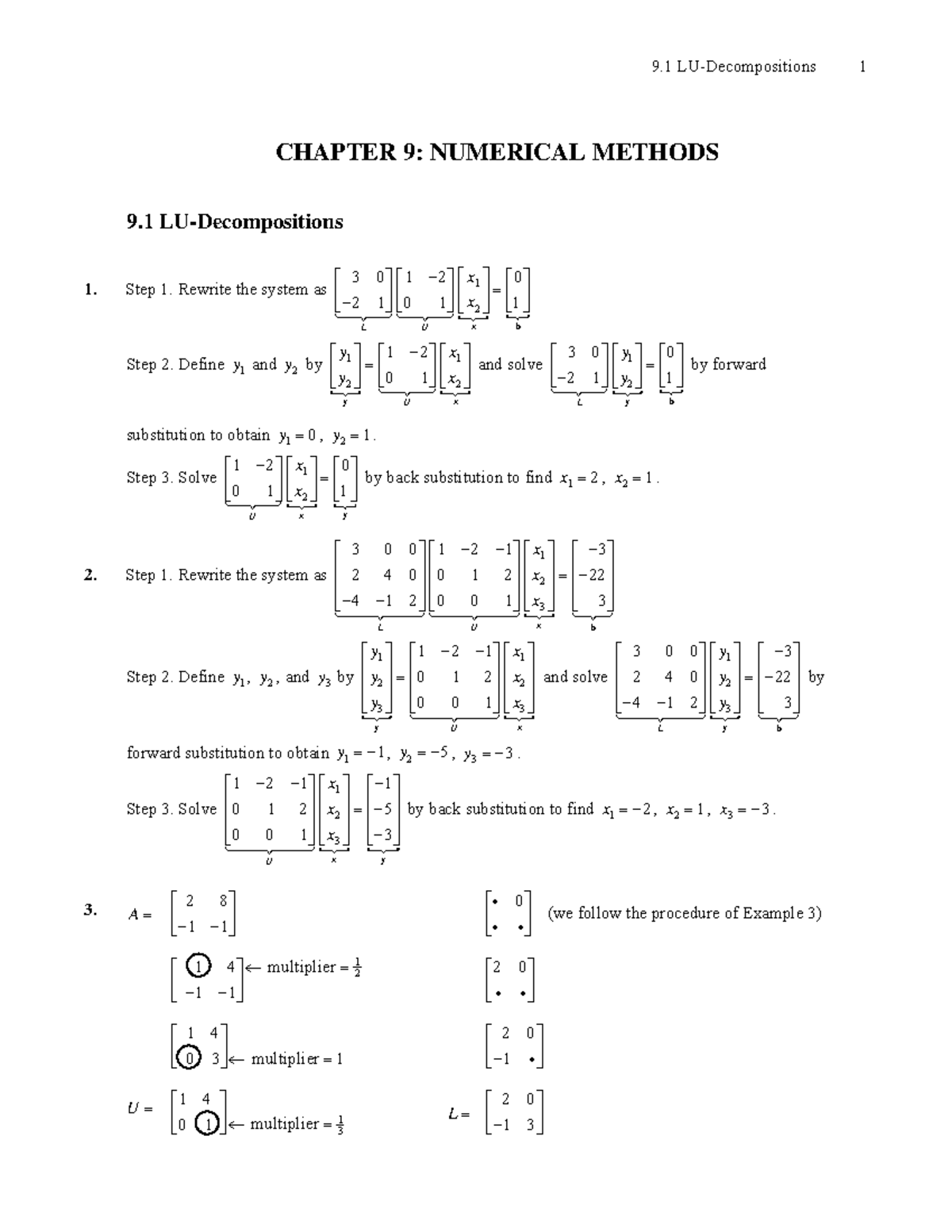 Ch09 - Textbook solutions of Chapter 9 - 9 LU-Decompositions 1 CHAPTER 9: NUMERICAL METHODS 9 ...