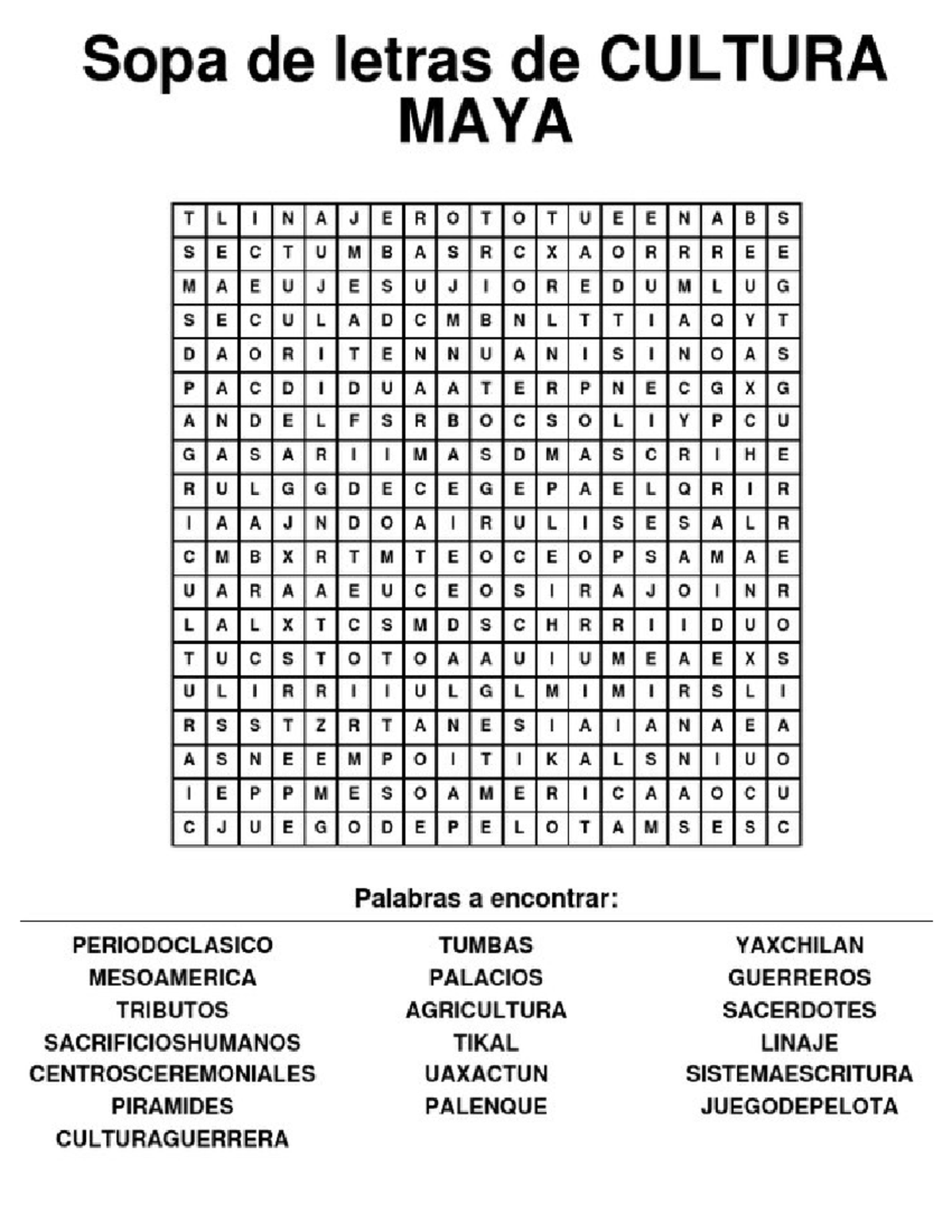 Sopa de letras de la cultura maya - Sopa de letras de CULTURA MAYA ...