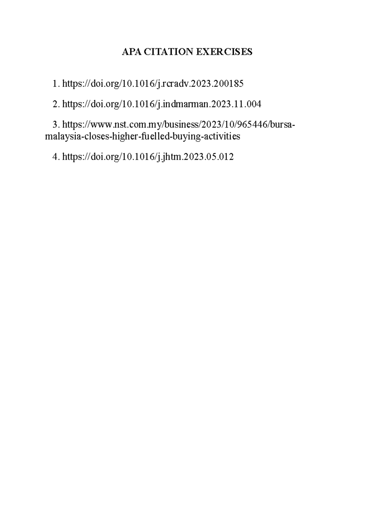 APA Citation Exercises - Information Management - APA CITATION ...