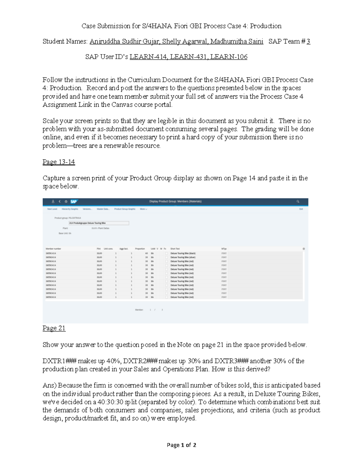 Case 4A S4H GBI Production Team 3 - Case Submission for S/4HANA Fiori GBI Process Case 4 ...
